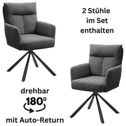 Stolkom Armlehnstuhl &raquo;Sofia&laquo; (Set) 2 Stk.180 grad drehbar mit Auto-Return, Federkern im Sitz grau Polyester