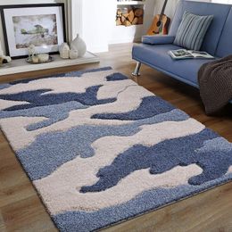 Sanat Hochflor-Teppich &raquo;Luxus 3508&laquo; rechteckig 30 mm H&ouml;he robuster Langflor, weich, Wohnzimmer, Schlafzimmer blau Kunstfaser
