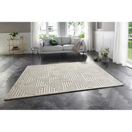 ELLE DECORATION Designteppich &raquo;Manipu&laquo; rechteckig 14 mm H&ouml;he Flauschiger Kurzflor, Hoch Tief Effekt, Modern, Weich, Wohnzimmer beige Polyester, 