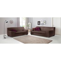 DOMO collection Polstergarnitur &raquo;Amando zeitlos und modern, komfortabel&laquo; Spar-Set, bestehend aus 2er- und 3er-Sofa braun PRIMABELLE -Microfaser aus 