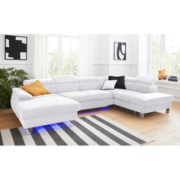 COTTA Wohnlandschaft &raquo;Komaris U-Form, B: 320 cm&laquo; mit Kopfteilverstellung, optional Bettfunktion, Bettkasten & Licht wei&szlig; Microfaser PRIMABELLE (100% 