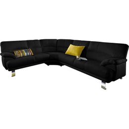Trendmanufaktur Ecksofa &raquo;Cecilia in italienischem Design, modern und komfortabel, L-Form&laquo; bequeme Armlehnen, mit langem Schenkel schwarz NaturLEDER (