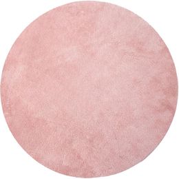 Paco Home Teppich &raquo;Cadiz 630&laquo; rund 14 mm H&ouml;he Kurzflor, Uni-Farben, besonders weich, waschbar, Wohnzimmer rosa Polyester