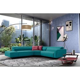 Egoitaliano Ecksofa &raquo;Stefanie-e, Designsofa der Extraklasse, bequem mit hohem Sitzkomfort&laquo; mit Relaxfunktion und verstellbaren Kopfteilelementen blau