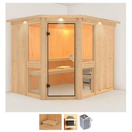 Karibu Sauna &raquo;Aline 3&laquo; Set, 9-kW-Ofen mit integrierter Steuerung beige