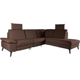 Alina Ecksofa inkl. Kopfst&uuml;tzen, wahlweise mit Relaxfunktion, Breite: 267 cm braun Struktur GBA (100% Polyester)