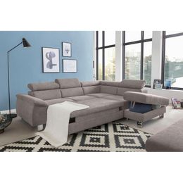 COTTA Ecksofa &raquo;Komaris L-Form, B: 249 cm&laquo; mit Kopfteilverstellung, optional Bettfunktion, Bettkasten & Licht grau Microfaser PRIMABELLE (100% 