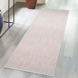 Carpet City Teppich &raquo;CLASICO 0052&laquo; rechteckig 11 mm H&ouml;he L&auml;ufer, Kurzflor, Hochtief-Muster, Boho, Fransen, Wohnzimmer rosa Obermaterial: 100% Polyester