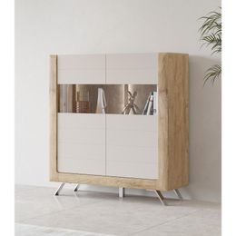 Home Affaire Highboard &raquo;Kasai&laquo; H&ouml;he 136,5 cm, 2 T&uuml;ren mit Glaseinsatz beige FSC -zertifizierter Holzwerkstoff, MDF, Melamin, Metall