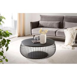 Salesfever Couchtisch &raquo;Coffeetable Wohnzimmertisch im minimalistischen Stil&laquo; 10 mm starke Klarglasplatte mit Marmordruck schwarz Metall, Glas