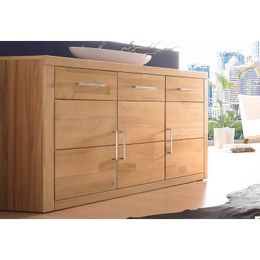 OTTO home Sideboard &raquo;Logo,130cm breit,42 cm tief, Fronten Massivholz,2 breite F&auml;cher&laquo; Holz massiv, Holzwerkstoff, Metall Griffe,3T&uuml;ren,3Schubladen 