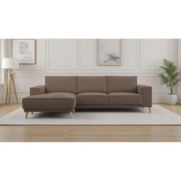 OTTO home Ecksofa &raquo;Oland Skandi, weicher Chenille-Stoff&laquo; L-Form, 280 cm, Wellenunterfederung, Skandi-Design, Massivholzf&uuml;&szlig;e 100% Polyester