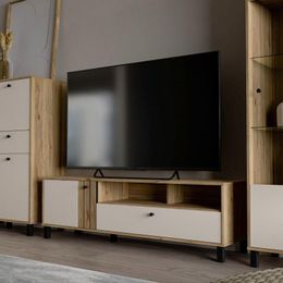 FORTE Lowboard &raquo;KillarneyTV-Board, TV-Schrank&laquo; TV Board, Soft Close, Schublade, offene F&auml;cher beige Dekorfolie, MDF, Metall, Spanplatte