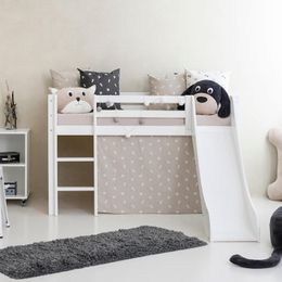 Hoppekids Hochbett &raquo;&laquo;Pets Silbergrau&raquo;&laquo; Rutsche & Vorhang Grau und viel Auswahl wei&szlig; Bett: 100% Massivholz, Nordische Kiefer;Rutsche: MDF;Vorhang: 100% Baumwolle