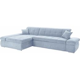 DOMO collection Ecksofa &raquo;NMoric XXL, B/T/H: 300/172/80cm, L-Form&laquo; wahlweise mit Bettfunktion und Armlehnverstellung blau Chenille (85% Polyester, 15% 