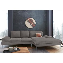 W.Schillig Ecksofa &raquo;enjoy&MORE, Designsofa, elegant und bequem, L-Form&laquo; mit Sitztiefenverstellung, F&uuml;&szlig;e silber matt, Breite 310 cm grau Chenille-