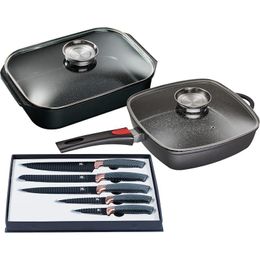 King Pfannen-Set &raquo;Square&laquo; Aluminiumguss Set, 1x Eckpfanne 28x28 cm, 1x Br&auml;ter 40x26 cm, 1x Messer-Set (5-teilig), 7 Stk. tlg. Induktion, inkl. Messer-