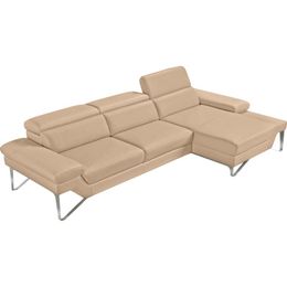 Egoitaliano Ecksofa &raquo;Princess, elegantes Designsofa mit erstklassigem Sitzkomfort, L-Form&laquo; mit Recamiere, inkl. Kopfteilverstellung, edle Designmetallf&uuml;&szlig;e beige 