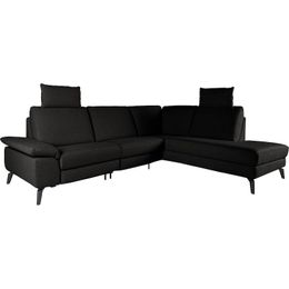 Alina Ecksofa inkl. Kopfst&uuml;tzen, wahlweise mit Relaxfunktion, Breite: 267 cm schwarz Struktur GBA (100% Polyester)