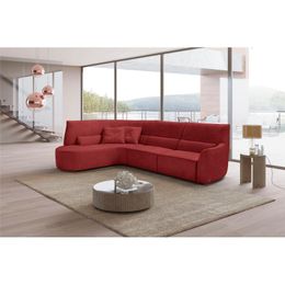 Egoitaliano Ecksofa &raquo;Puffy, extravagant & edel, Retro Designsofa, hoher Sitzkomfort, L-Form&laquo; mit Ottomane, wahlweise mit und ohne elektrischer Relaxfunktion rot 