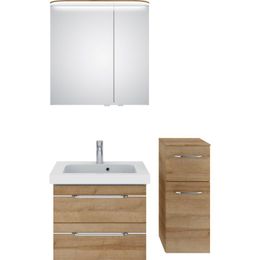Badm&ouml;bel-Set &raquo;Balto Sprint 3-teilig, Mineralmarmor-Waschtisch mit LED-Spiegelschrank&laquo; 4 Stk. tlg. braun Spanplatte