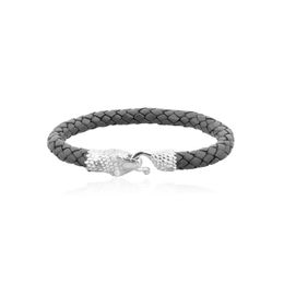Kuzzoi Herren Armband &raquo;Herren Echtleder Schlange Geflochten 925 Silber&laquo; silber