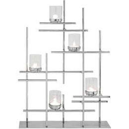 Fink Teelichthalter &raquo;PALADIN&laquo; Dekoleuchter, 5-flammig, aus Edelstahl, H&ouml;he ca. 70 cm silber Glas