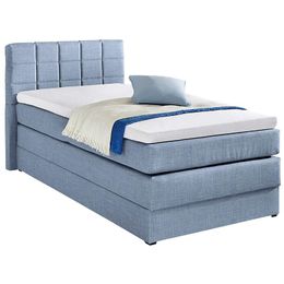 Hapo Boxspringbett mit Bettkasten blau Das Bett ist mit pflegeleichtem Feinstrukturstoff in Leinenoptik (100% Polyester) bezogen.;Die Oberseite der 