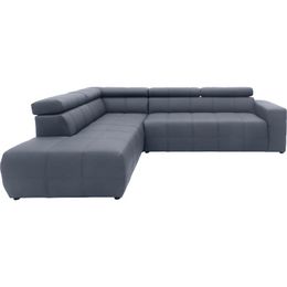 DOMO collection Ecksofa &raquo;Brandon L-Form, auch in Leder&laquo; inklusive Kopfteilverstellung, wahlweise mit Sitztiefenverstellung blau Echtleder