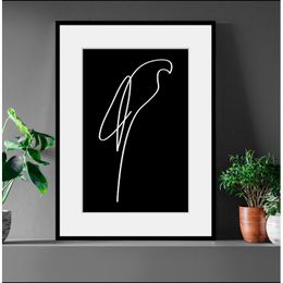 queence Bild &raquo;Julian&laquo; Kunst Modern Papageien Schwarz-Wei&szlig; Vogelbilder V&ouml;gel 1 Stk. tlg. HD Premium Poster-Druck inkl. Holzrahmen schwarz Acrylglas, 