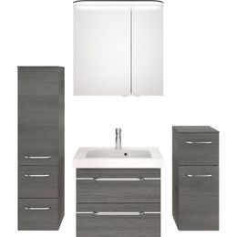 Badm&ouml;bel-Set &raquo;Balto Sprint 4-teilig, Mineralmarmor-Waschtisch mit LED-Spiegelschrank&laquo; 5 Stk. tlg. grau Spanplatte