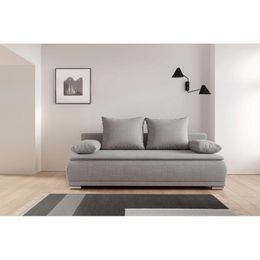 WERK2 Schlafsofa &raquo;Biggi komfortabel & elegant, Schlaffunktion, Bettkasten, Breite 206 cm&laquo; inkl. losen Kissen, Struktur fein, weich BREEZE, Hellgrau 