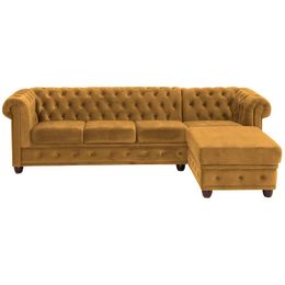 Home Affaire Chesterfield-Sofa &raquo;New Castle L-Form&laquo; hochwertige Knopfheftung in Chesterfield-Design, B/T/H: 255(171/72) gelb