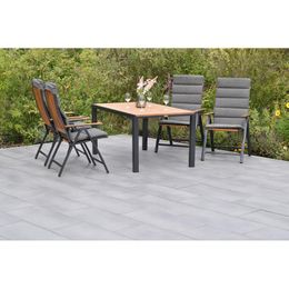 Merxx Garten-Essgruppe &raquo;&raquo;Athos&laquo;&laquo; Set, Inkl. Auflagen, 5-fach verstellbare R&uuml;ckenlehne, 9 Stk. tlg. Tisch: LxB: 150x90 cm beige Aluminium, Massivholz