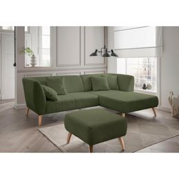 Home Affaire Ecksofa &raquo;Colori Polsterm&ouml;bel mit zeitlos eleganter R&uuml;ckenf&uuml;hrung. L-Form&laquo; Holzfu&szlig;farbe w&auml;hlbar, inkl. 4x Zierkissen gr&uuml;n 100% Polyester