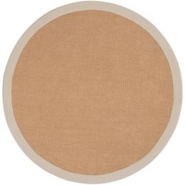 CarpetFine Sisalteppich &raquo;Sisal&laquo; rund 5 mm H&ouml;he mit farbiger Bord&uuml;re, Anti-Rutsch R&uuml;ckseite grau Sisal