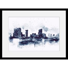 queence Bild &raquo;Mareike&laquo; Geb&auml;ude Himmel Kunst Stadt St&auml;dte HD Premium Poster-Druck inkl. Holzrahmen bunt Acrylglas, Holz, Papier