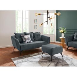 Home Affaire 2,5-Sitzer &raquo;Baggio, Breite 196 cm, modern romantisches Design&laquo; Zierkissen inklusive, Komfortsitzh&ouml;he 45 cm, schwarze Metallf&uuml;&szlig;e blau
