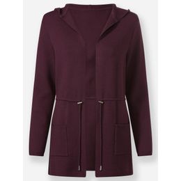 WITT Damen Kapuzenstrickjacke mit Tunnelzug in der Taille, burgund, Gr&ouml;&szlig;e 38