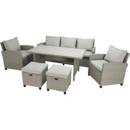 Konifera Gartenlounge-Set &raquo;Amsterdam XL&laquo; Set, 16 tlg. tlg. bestehend aus 2 Sesseln, 2 Hocker, 1 Sofa, 10 Sitzauflagen, 1 Tisch Polyrattan, Stahl