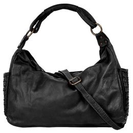 Samantha Look Damen Henkeltasche echt Leder, Made in Italy schwarz