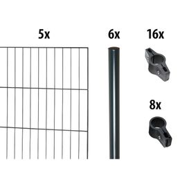 GARDEN 'N' MORE Einstabmattenzaun &raquo;mit Rundpfosten&laquo; 5 Elemente f&uuml;r 10 m, LxH: 200 x 175 cm, mit 6 Pfosten grau Kunststoff, Stahl