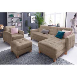 exxpo - sofa fashion Ecksofa &raquo;Elio, kompakt, bequem & zeitloses Design, Breite 217cm, L-Form&laquo; wahlweise mit Bettfunktion braun Luxus-Kunstleder;