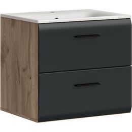 Welltime Waschbeckenunterschrank 2 Stk. tlg. Florenz, Waschtisch inkl. Waschbecken, Nox Oak, 2 Schubladen MDF, Spanplatte