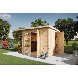 Karibu Gartenhaus &raquo;Multifunktionshaus 1 Pultdach&laquo; naturbelassen oder terragrau beige Holzwerkstoff