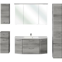 Badm&ouml;bel-Set &raquo;Quickset 5-teilig, Mineralmarmor-Waschtisch und LED-Spiegelschrank&laquo; 6 Stk. tlg. grau Spanplatte