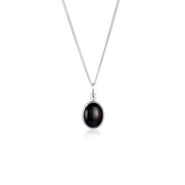 Elli Damen Collierkettchen &raquo;Onyx Anh&auml;nger Oval Klassisch 925 Silber&laquo; schwarz