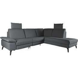 Alina Ecksofa inkl. Kopfst&uuml;tzen, wahlweise mit Relaxfunktion, Breite: 267 cm grau Struktur GBA (100% Polyester)