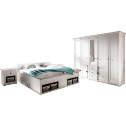Home Affaire Schlafzimmer-Set &raquo;California&laquo; Set, 4 Stk. tlg. gro&szlig;: Bett 180 cm, 2 Nachttische, 5-trg Kleiderschrank wei&szlig; Gesamtma&szlig; Bett(B/T/H) 195/206/