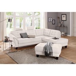 Home Affaire Ecksofa &raquo;Trondheim L-Form&laquo; mit Federkern und Knopfheftung im R&uuml;cken, F&uuml;&szlig;e Buche dunkel beige Struktur fein (100% Polyester);Flachgewebe (